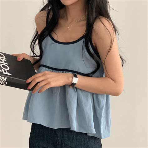 슈가파우더 [레이어드ok] 러브잇 배색 나시 뷔스티에 블라우스 2col