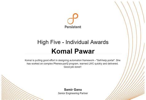 Komal Pawar On Linkedin Persistentsystems Rewardsandrecognition Thankyou Seebeyondriseabove