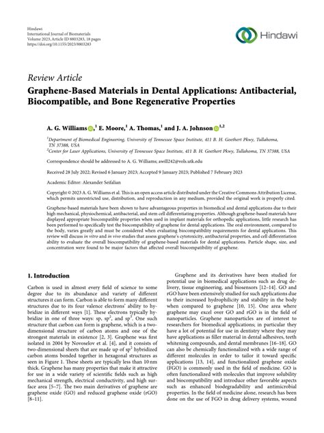 Pdf Graphene Based Materials In Dental Applications Antibacterial Biocompatible And Bone