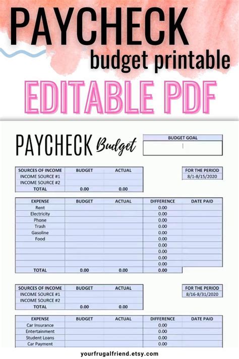 Payday Budget Template Printable Word Searches