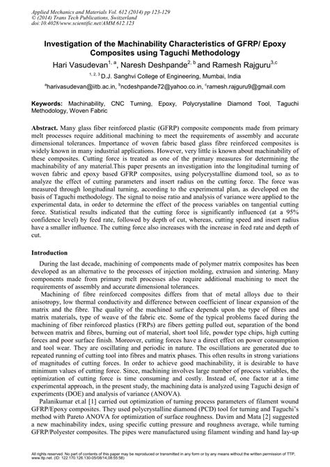 Pdf Investigation Of The Machinability Characteristics Of Gfrp Epoxy Composites Using