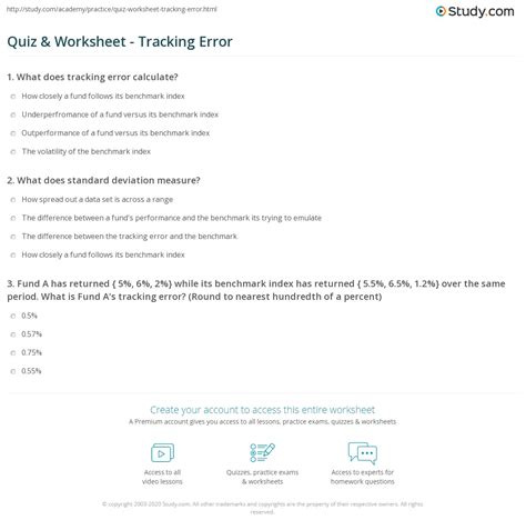 Quiz And Worksheet Tracking Error