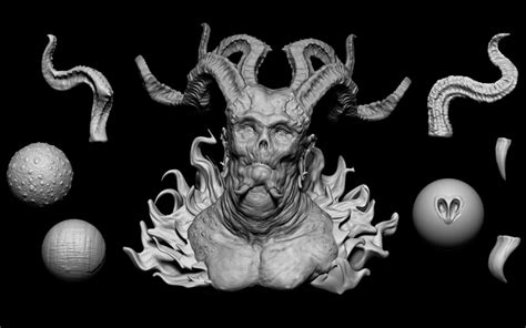 zbrush怪物生物皮肤细节笔刷角嘴牙齿爪子耳朵鼻子眼窝雕刻zb笔刷 cggoat