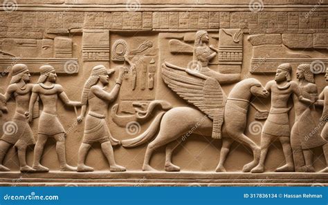 Assyrian Relief On Wall Ancient Carving On Stone From Middle East