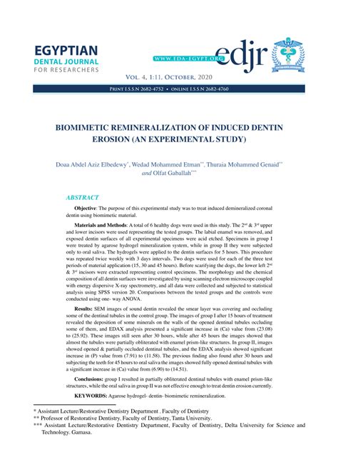 Pdf Biomimetic Remineralization Of Induced Dentin Erosion An