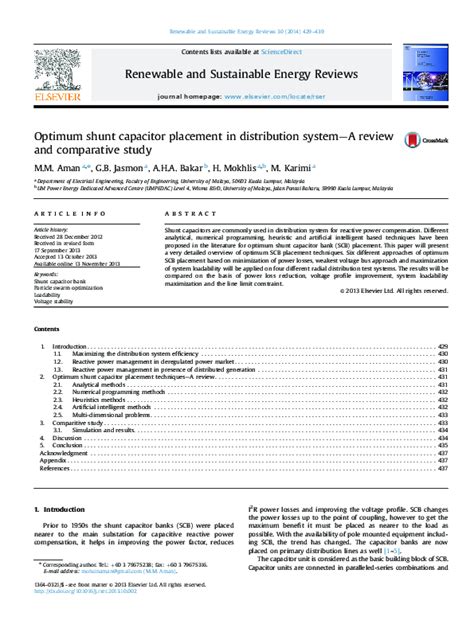Pdf Optimum Shunt Capacitor Placement In Distribution System—a Review
