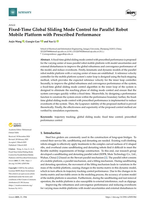 Pdf Fixed Time Global Sliding Mode Control For Parallel Robot Mobile Platform With Prescribed