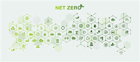Net Zero 배너 아이콘 탄소 중립 및 순 제로 개념 자연 환경 기후 중립적 인 장기 전략 온실 가스 배출은 녹색 그물 센터 아이콘이있는 나무 블록을 목표로합니다 석탄에