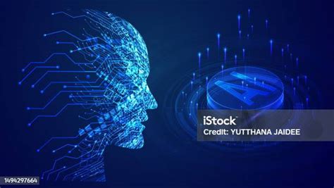 가상 Ai 아이콘이 있는 로봇 인공 지능 개념입니다 자동화 빅 데이터 클라우드 컴퓨팅 컴퓨터 그래픽 개념 창의성 사이버 딥 러닝 및 디지털 트랜스포메이션 과학에 대한 스톡