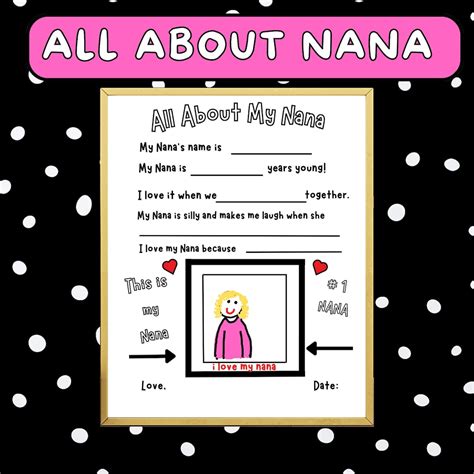 Card All About My Nana Printable Fun Template Keepsake Card Gift Kid Diy Nana Coloring Page