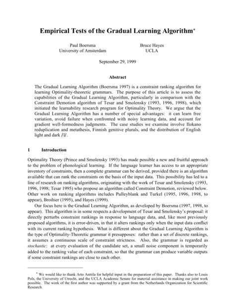 Empirical Tests Of The Gradual Learning Algorithm