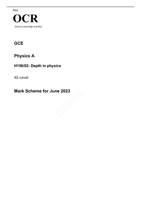OCR AS Level Physics A PAPER 1 AND 2 JUNE 2023 QUESTION PAPERS AND MARK SCHEMES Stuvia US