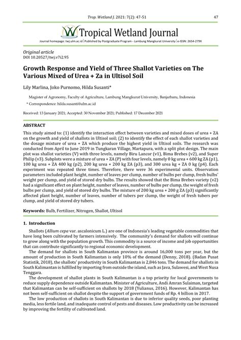 (PDF) Growth Response and Yield of Three Shallot Varieties on The Various Mixed of UREA + ZA in ...