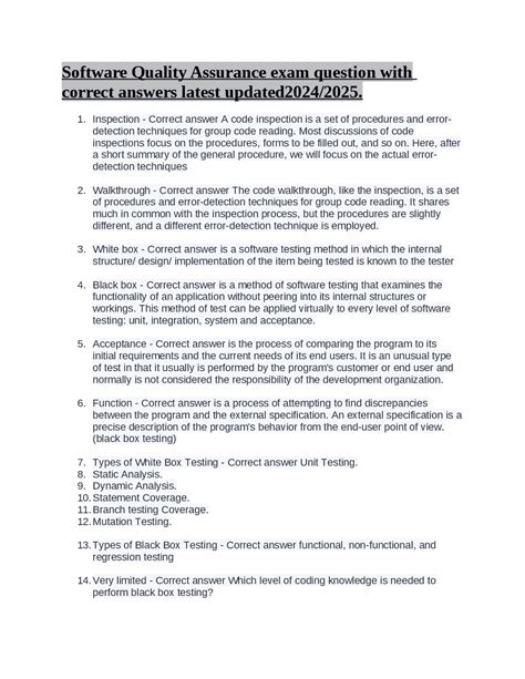 Software Quality Assurance Exam Question With Correct Answers Latest