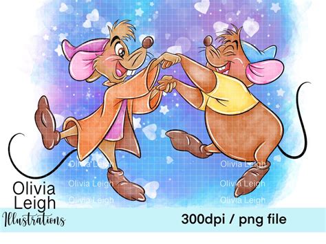 Princess Cinderella S Mice Jaq And Gus Watercolour Clipart Digital Download Png Files Etsy