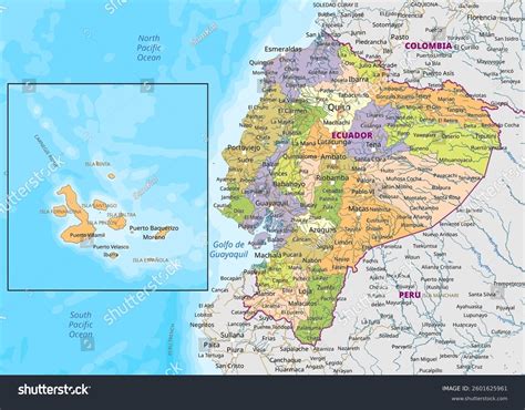 Detailed Political Map Ecuador Stock Vector Royalty Free 2601625961