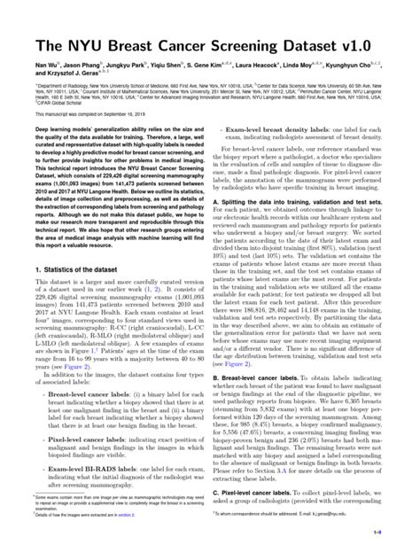 Nyu Breast Cancer Dataset Pdf Mammography Biopsy
