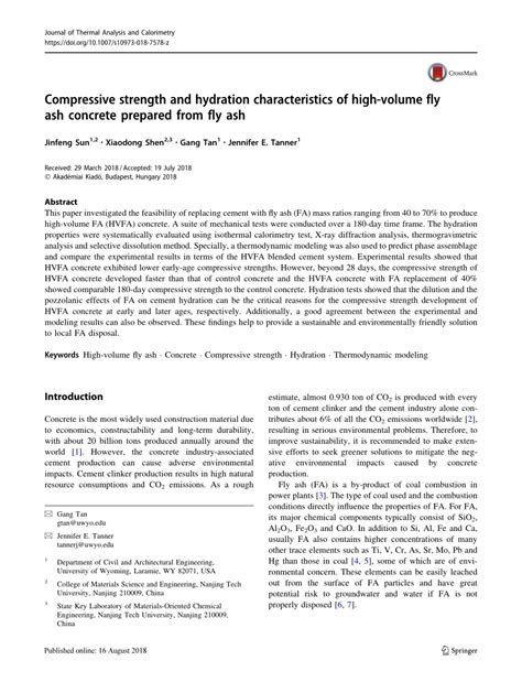 Pdf Compressive Strength And Hydration Characteristics Of High Volume Fly Ash Concrete