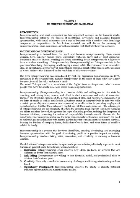 Us Entrepreneurship And Small Firm Lecture Notes Economics Docsity