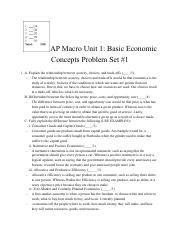 AP Econ Problem Set Pdf AP Macro Unit Basic Economic Concepts Problem Set A
