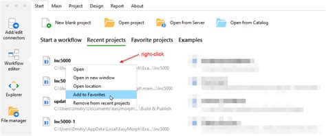 how do i utilize the favorite projects feature easymorph community