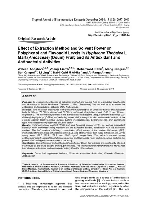 Pdf Effect Of Extraction Method And Solvent Power On Polyphenol And Flavonoid Levels In