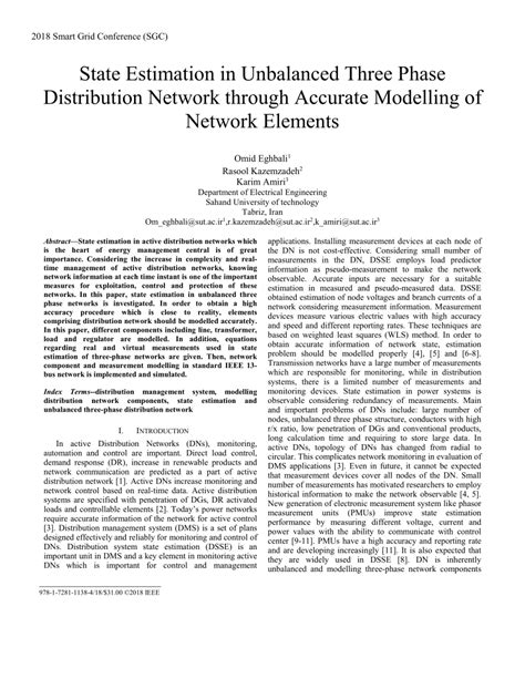 Pdf State Estimation In Unbalanced Three Phase Distribution Network
