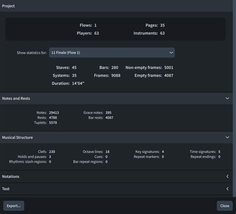 Project Statistics Dialog