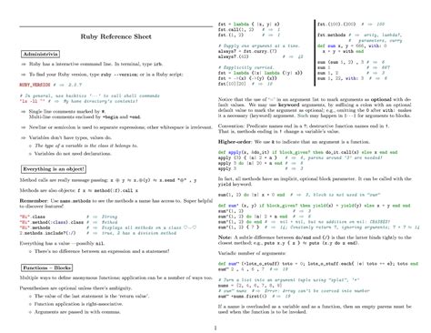 ruby cheat sheet english ruby reference sheet administrivia ⇒ ruby