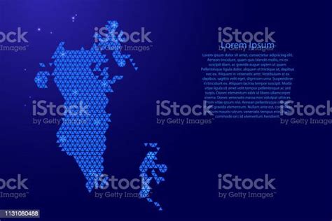 바레인 지도 배너 포스터 인사말 카드에 대 한 노드와 공간 별과 패턴 기하학적 배경을 반복 파란색 삼각형에서 추상적 인 회로도