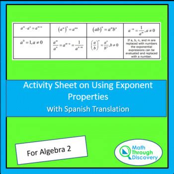 Alg Activity Sheet Using Exponent Properties TpT