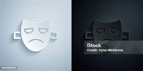 종이 컷 드라마 연극 마스크 아이콘 회색과 검은 색 배경에 격리 종이 아트 스타일 벡터 Theatrical Performance