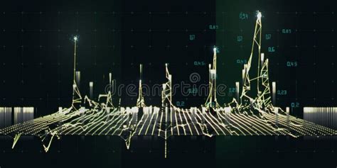 Abstract Technology Background With Glow Grid And Data On Dark Visual Presentation Of Analytics