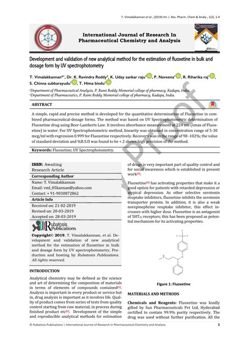 Pdf Development And Validation Of New Analytical Method For The Estimation Of Fluoxetine In
