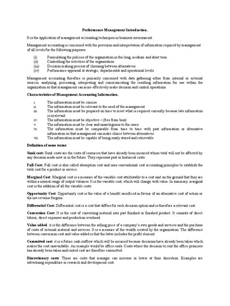 performance management lecture note pdf cost management accounting