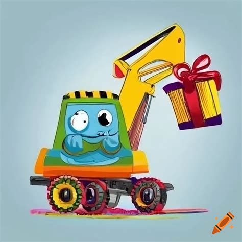 Illustration of a toy excavator lifting a gift on Craiyon