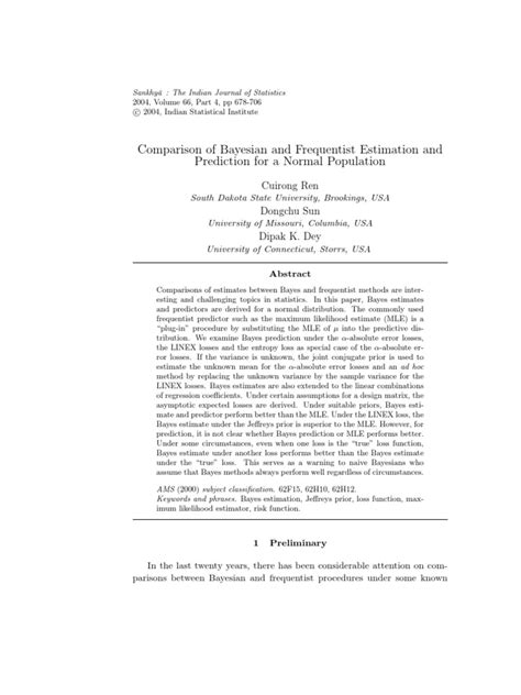 Bayesian And Frequentist Estimation Compared For Normal Distributions Pdf Normal