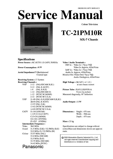 PANASONIC TC-21PM10R Service Manual download, schematics, eeprom ...