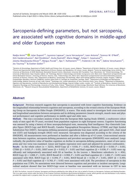 Pdf Sarcopenia Defining Parameters But Not Sarcopenia Are