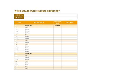 Work Breakdown Structure Excel Template