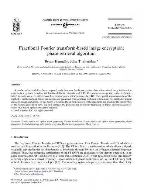 pdf fractional fourier transform based image encryption phase