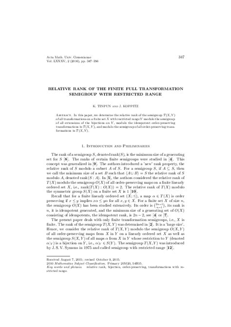 Pdf Relative Rank Of The Finite Full Transformation Semigroup With Restricted Range