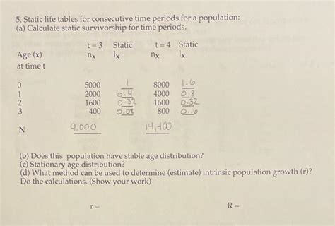 solved 5 static life tables for consecutive time periods