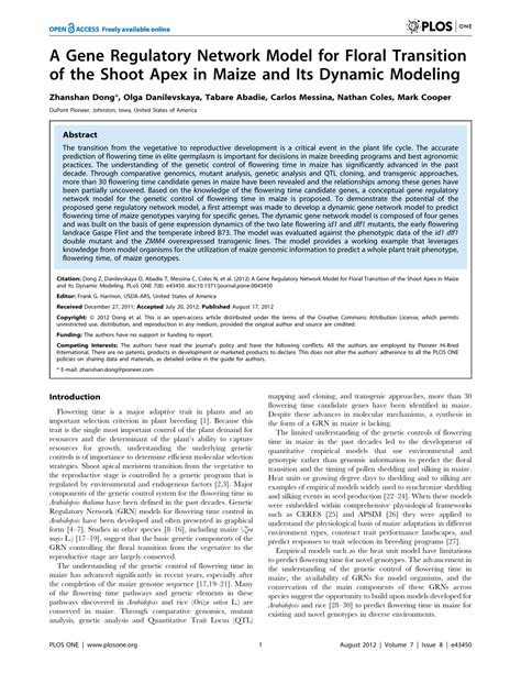 Pdf A Gene Regulatory Network Model For Floral Transition Of The