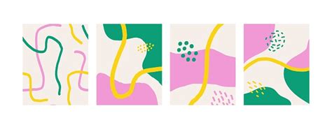 순진한 그루비 추상적 인 모양이 설정되었습니다 잔인한 현대 인물 서클 타원형 물결 패턴 스위스 디자인 미학 트렌디한 복고풍 브루탈리스트 스타일의 기하학적 포스터