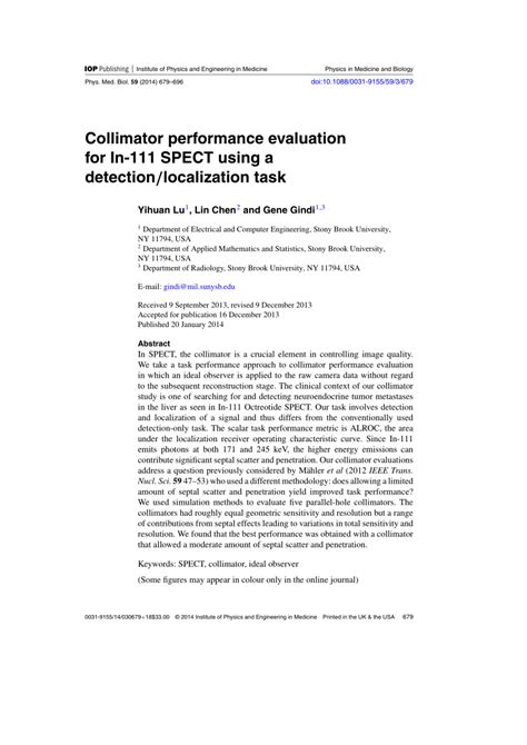 Pdf Collimator Performance Evaluation For In 111 Spect Using A Detectionlocalization Task