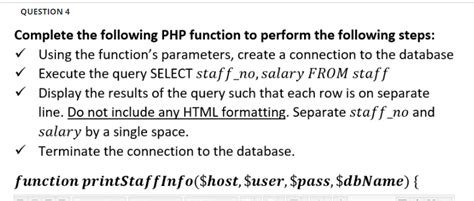 Solved QUESTION Complete The Following PHP Function To Chegg Com