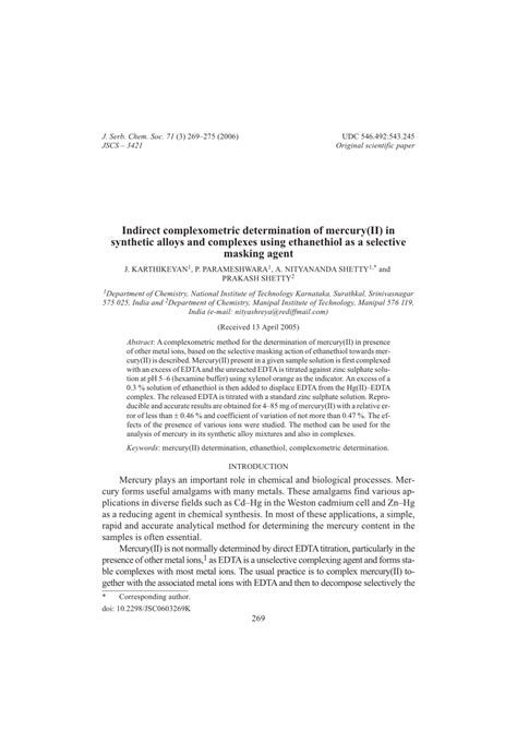Pdf Indirect Complexometric Determination Of Mercury Ii In Synthetic Alloys And Complexes