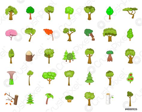 Tree Icon Set Cartoon Style Stock Vector 4888926 Crushpixel