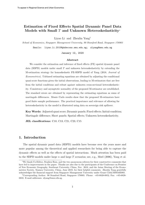 PDF Estimation Of Fixed Effects Spatial Dynamic Panel Data Models With Small T And Unknown